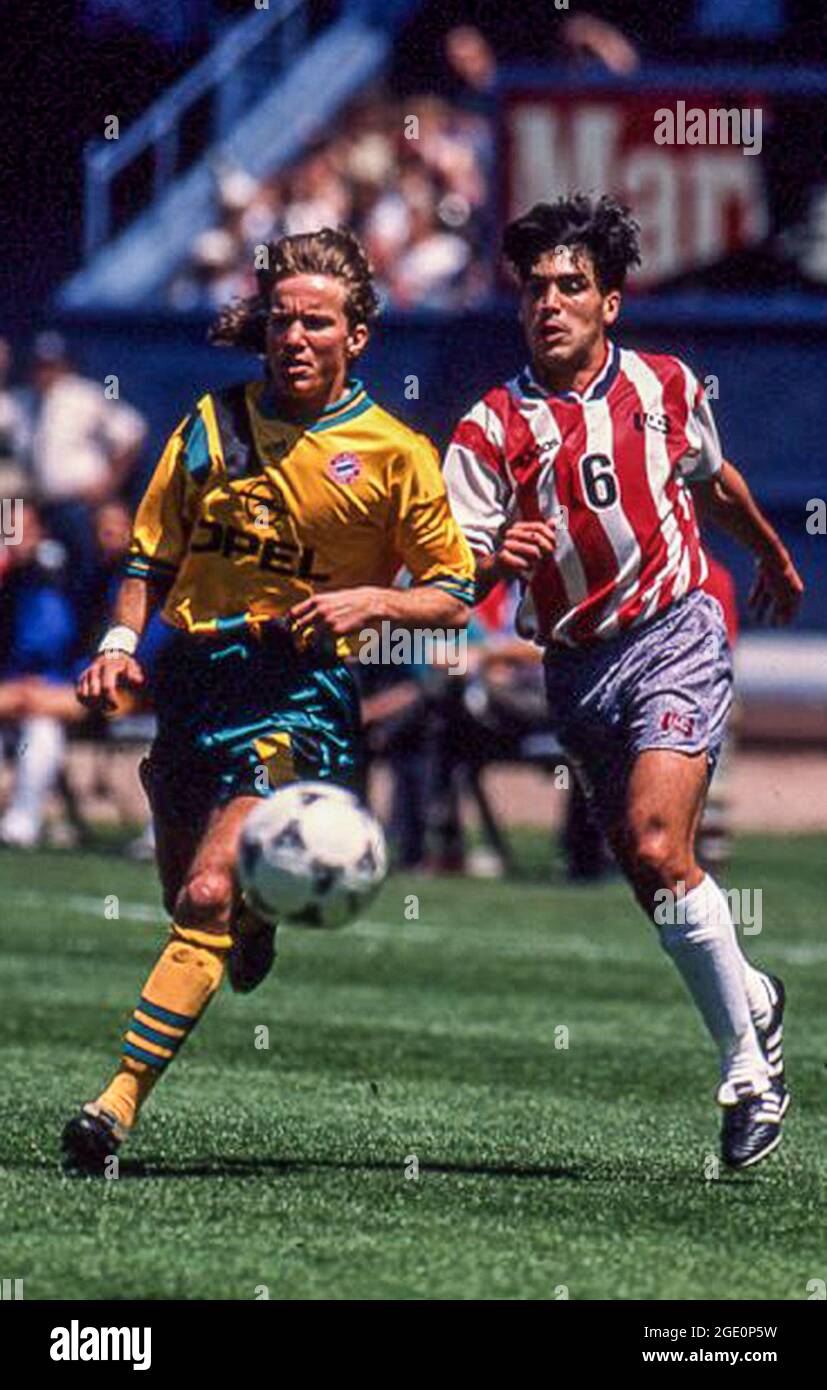 USA National team player Claudio Reyna in a 1993 game against Ukraine ...
