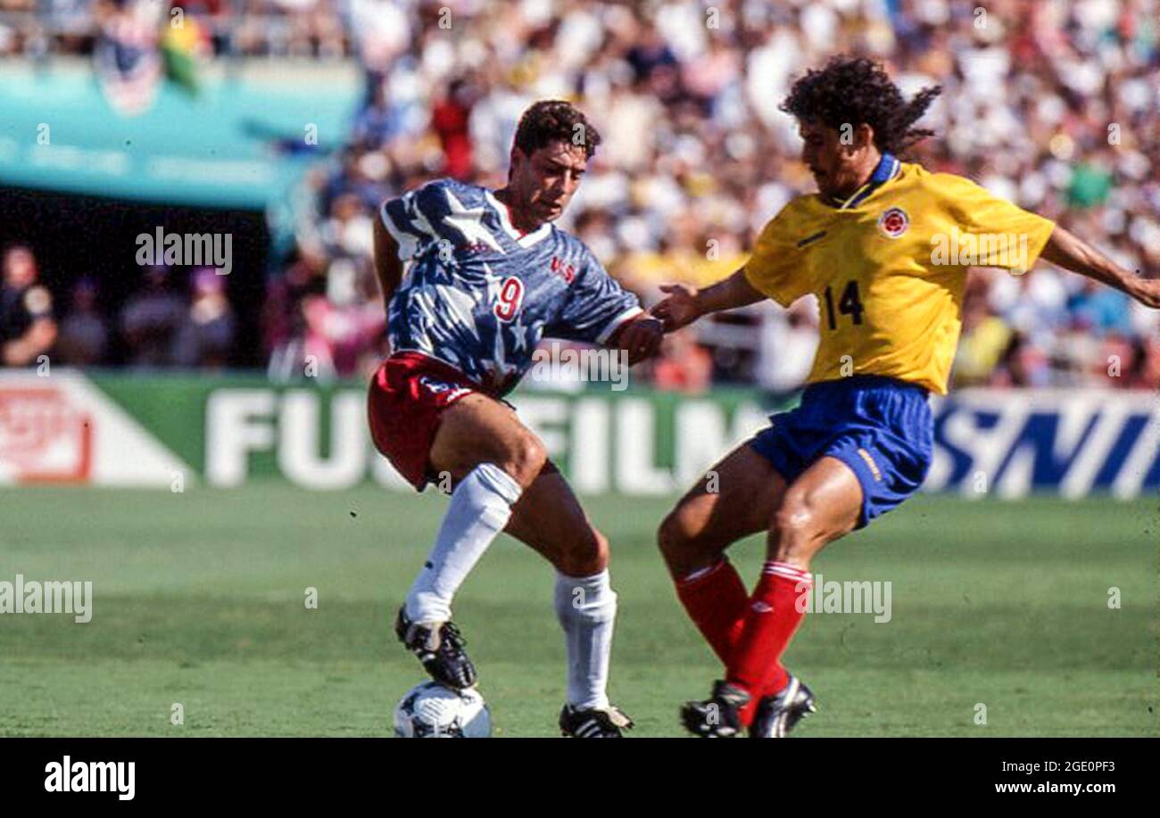 Tab Ramos of the USA in action against Leonel Alvarez of Colombia in ...