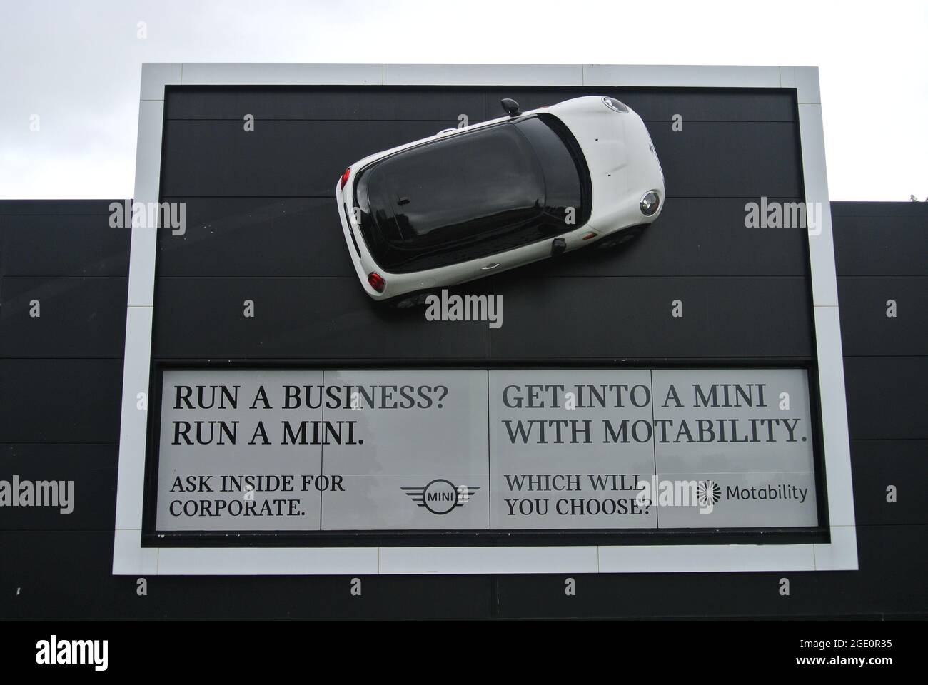 Exterior shot of brand new Mini One billboard advertising board at a ...