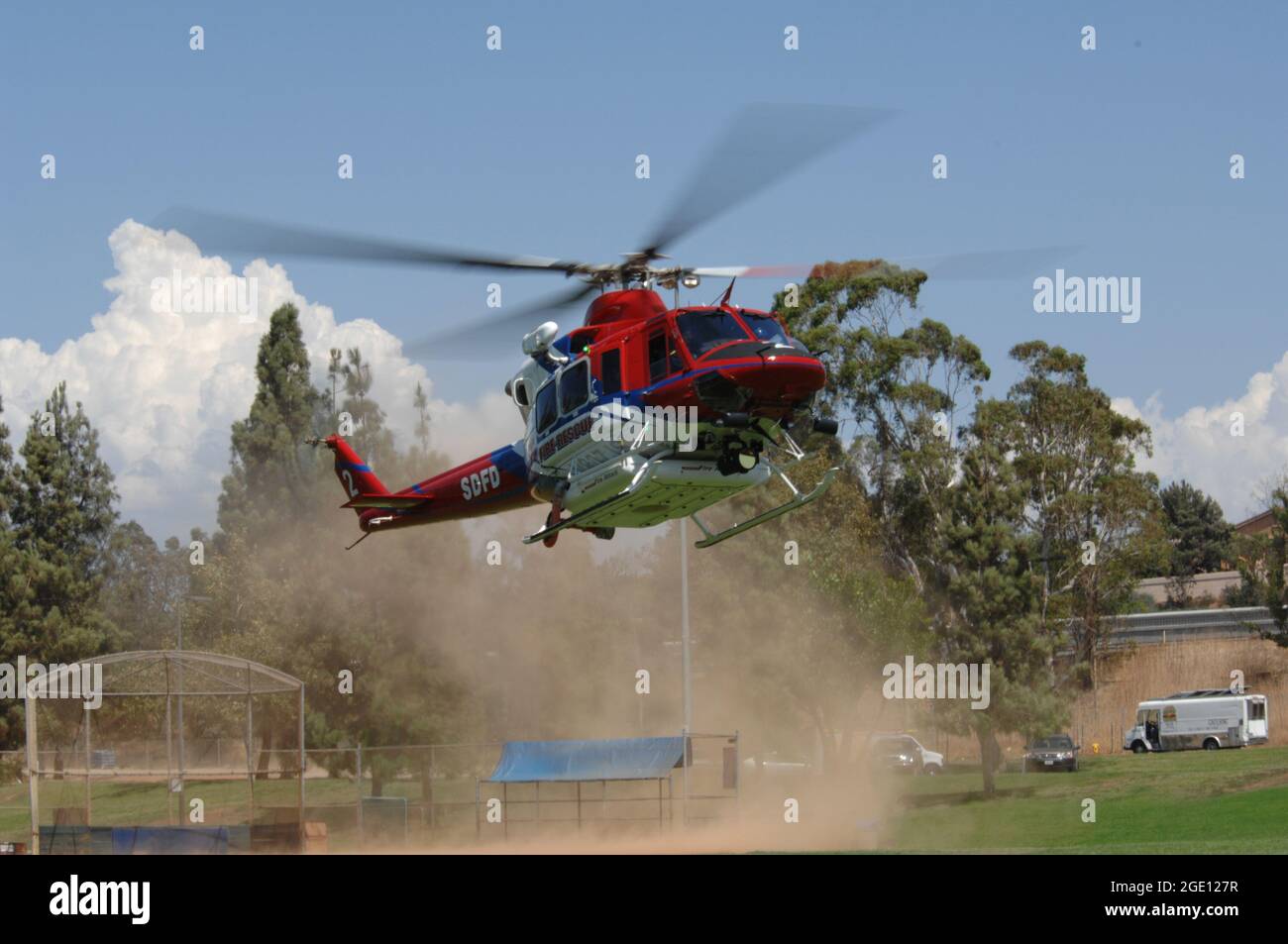 San Diego Fire Rescue Copter 2 landing Stock Photo - Alamy