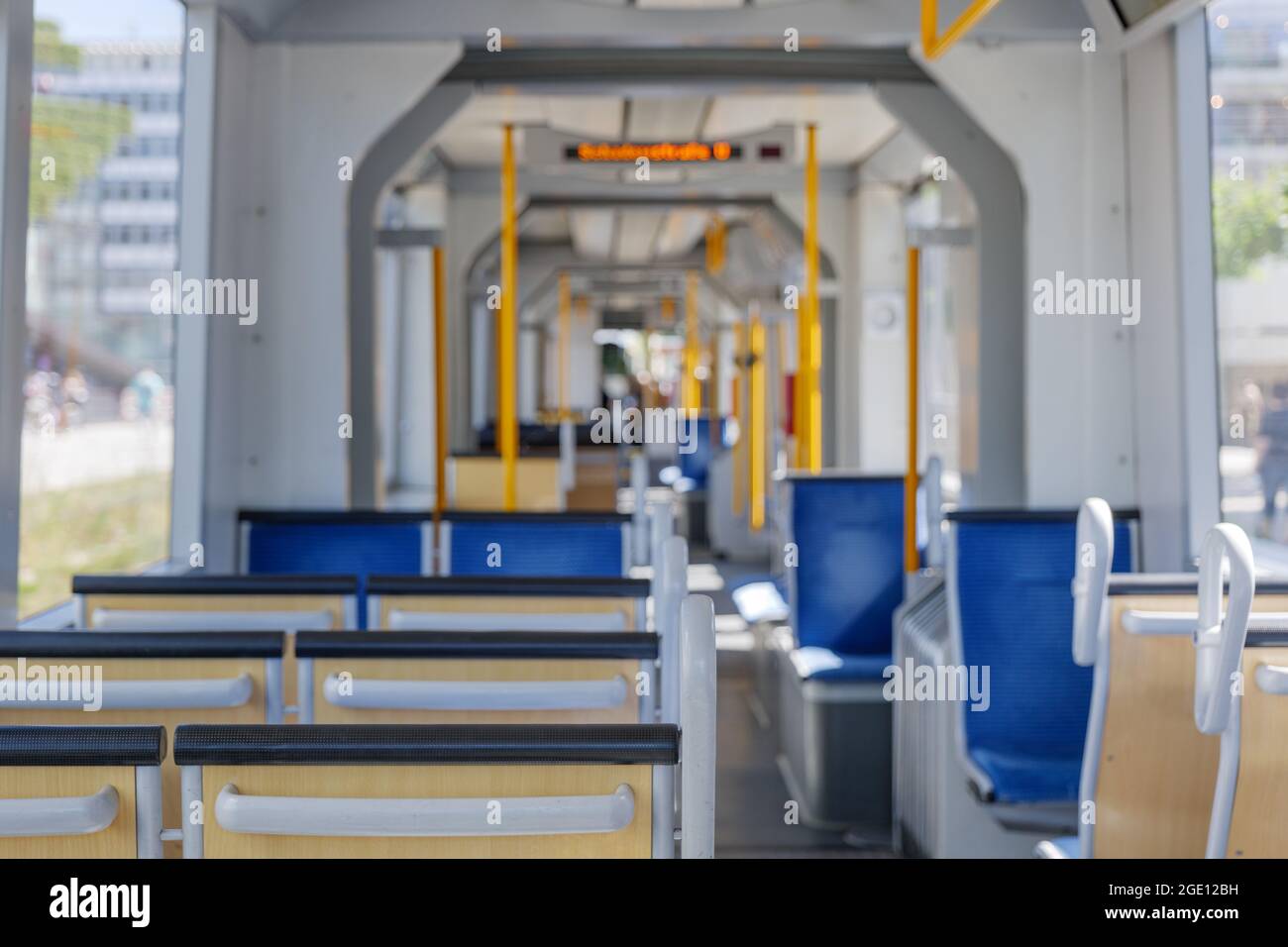 Seat and interior view of a corridor inside passenger trains or light ...