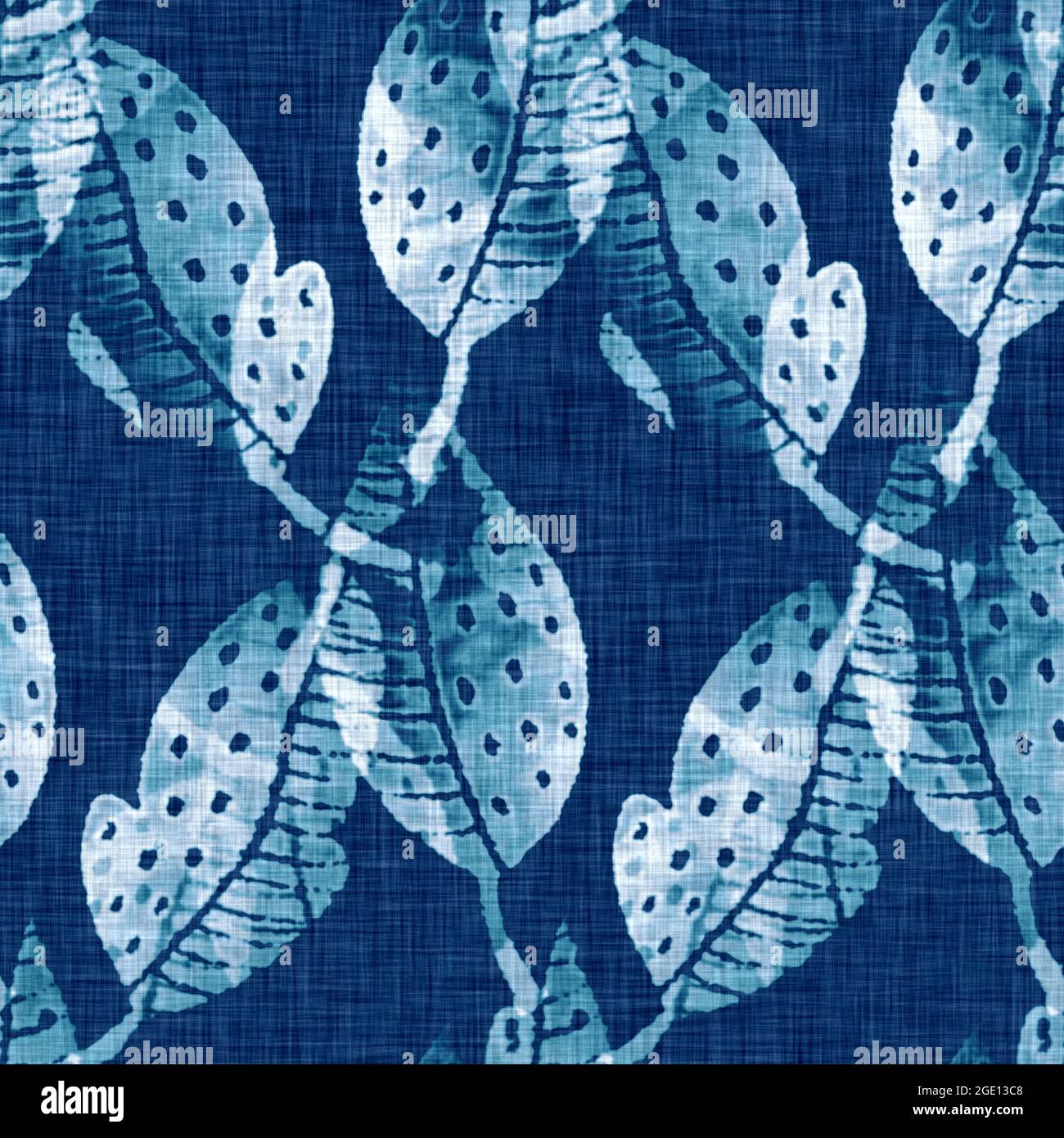 Cyanotypes blue white botanical linen texture. Faux photographic leaf ...