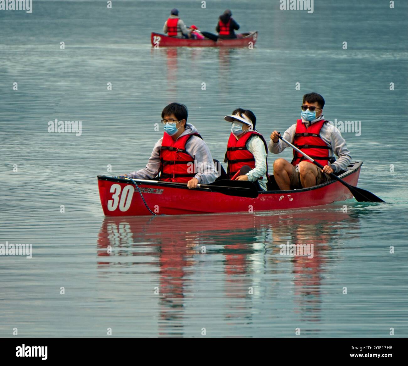 canoeing Lake Louise Alberta Stock Photo - Alamy