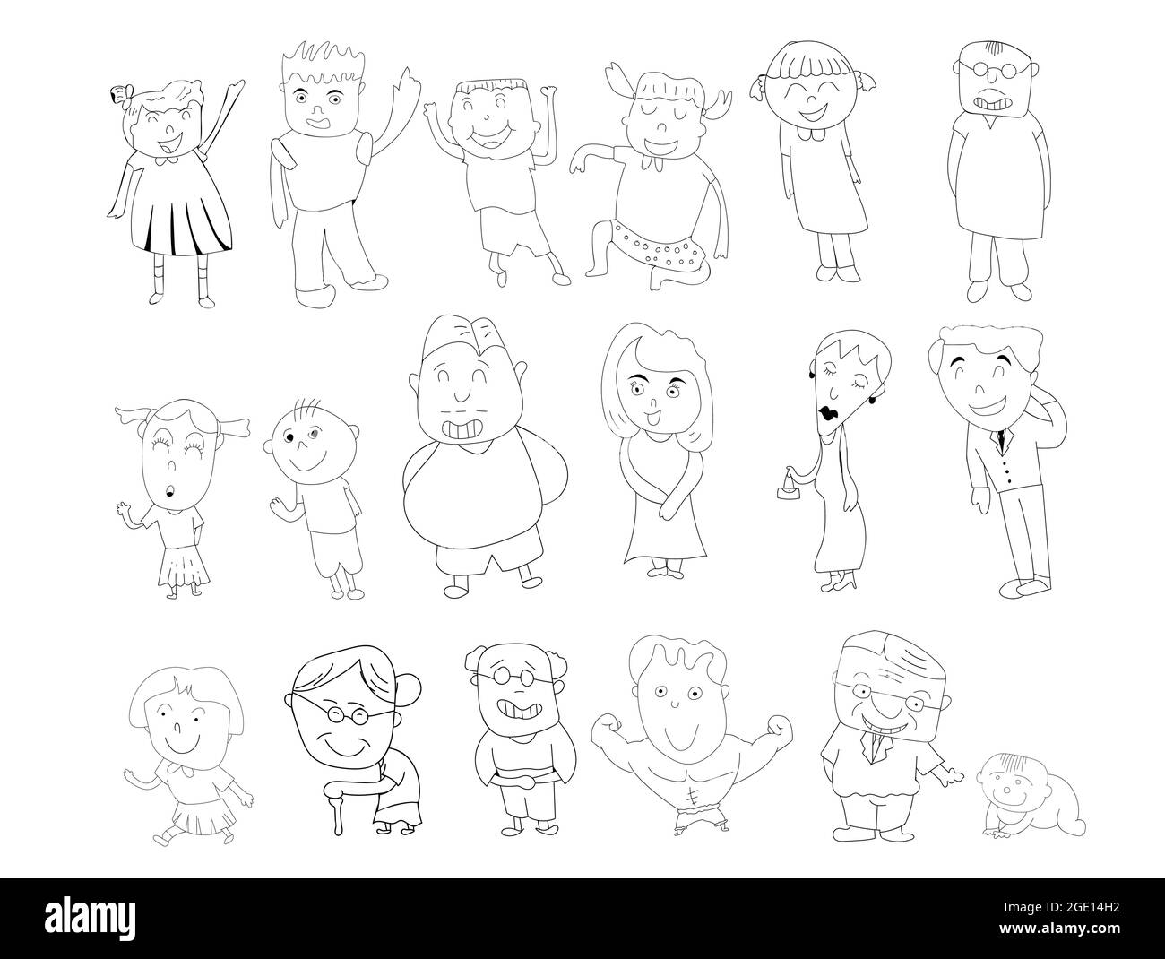 cartoon character drawing hand drawn with thin line Isolated on white ...