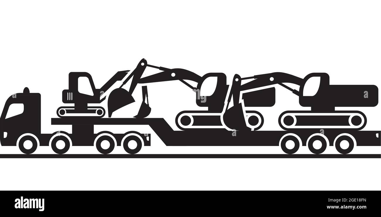 Heavy duty truck carrying construction machinery - vector illustration ...