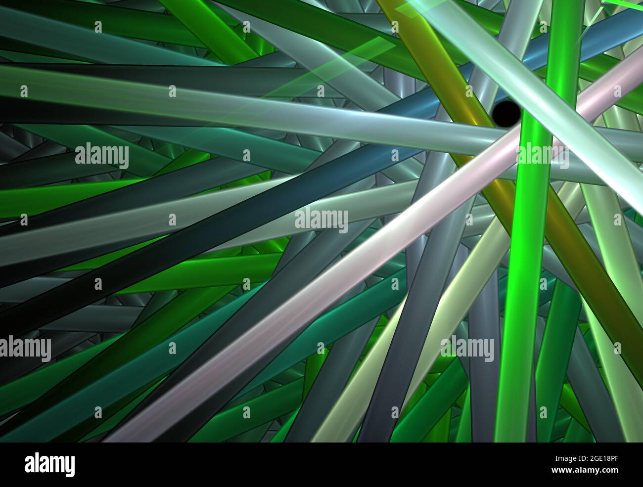 Geometry pattern. Random pipes. Glossy surface. Abstract tube or ...