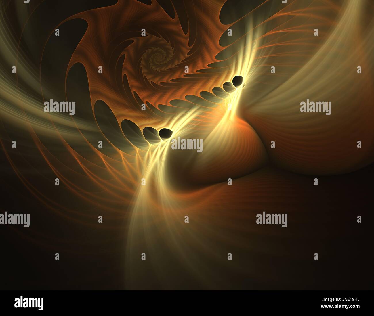 Fractal spirals and holes twist and float in space. Abstract fractal 3d ...