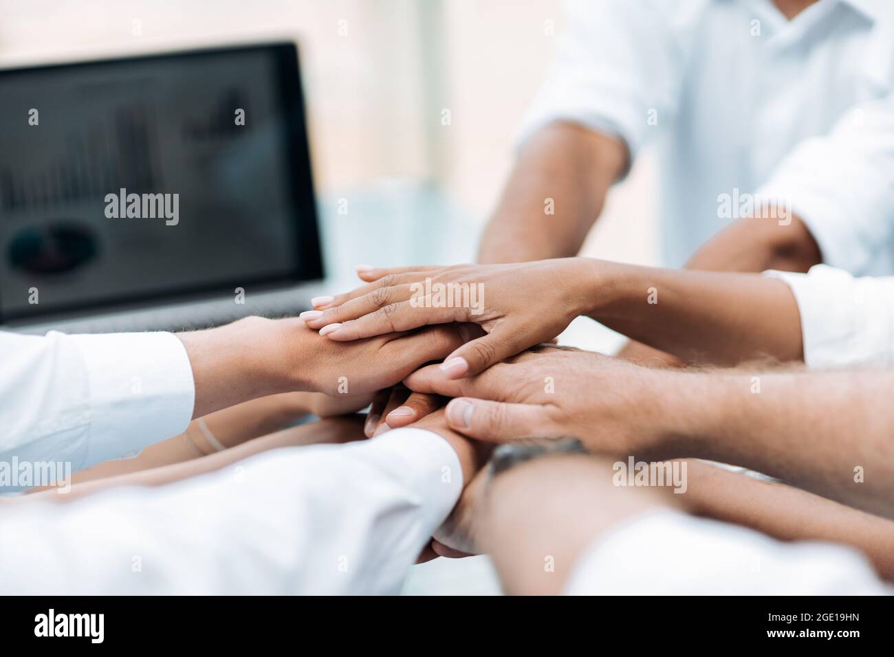 close-up. business team is showing their unity . concept of teamwork ...