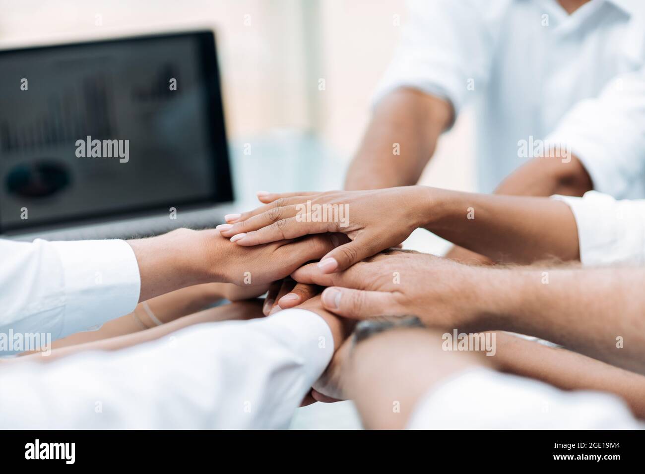 close-up. business team is showing their unity . concept of teamwork ...