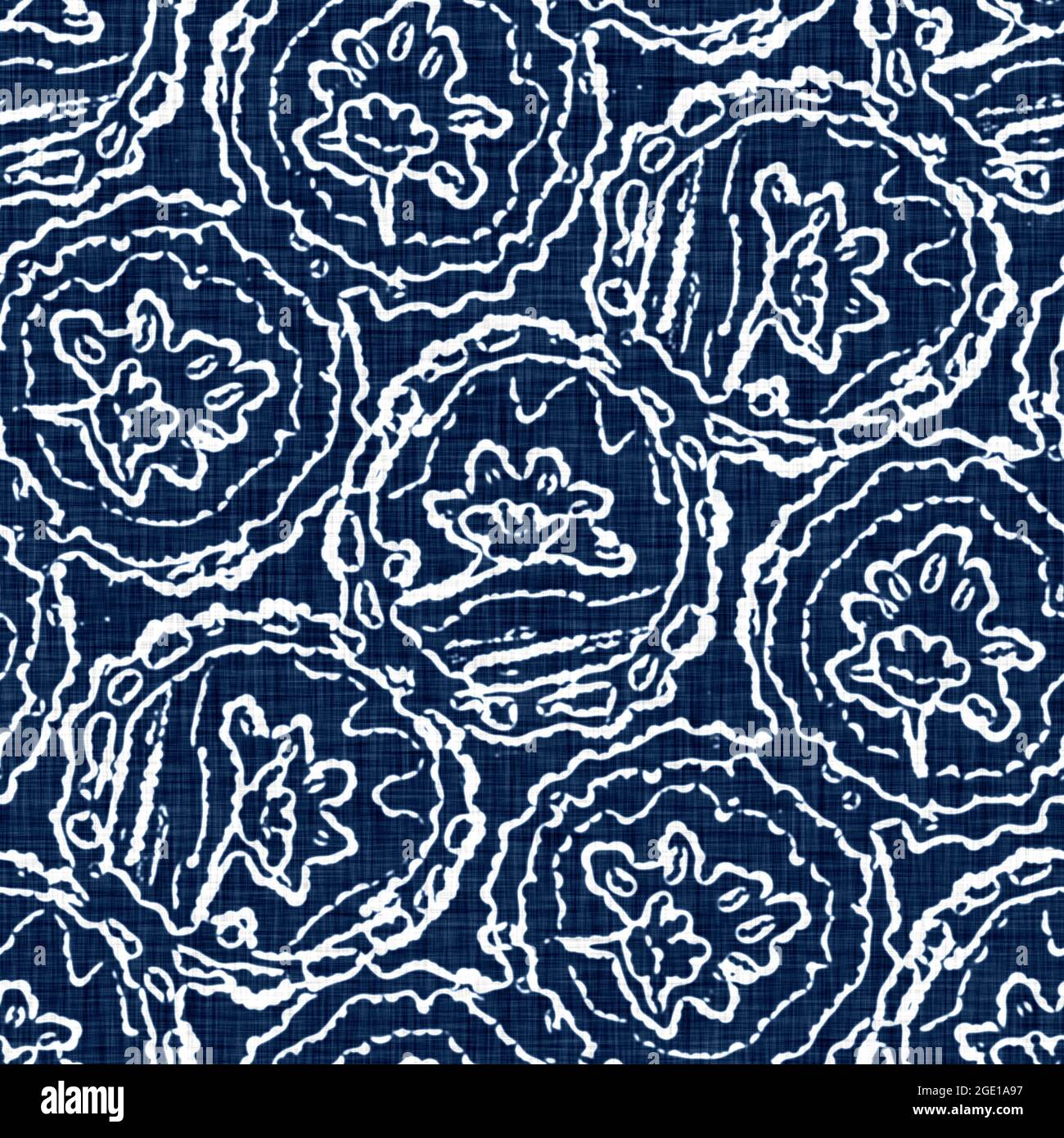 Acid wash blue jean effect texture with decorative linen floral motif ...