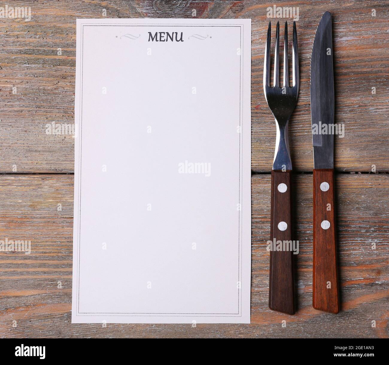 Menu sheet of paper on rustic wooden surface background Stock Photo - Alamy