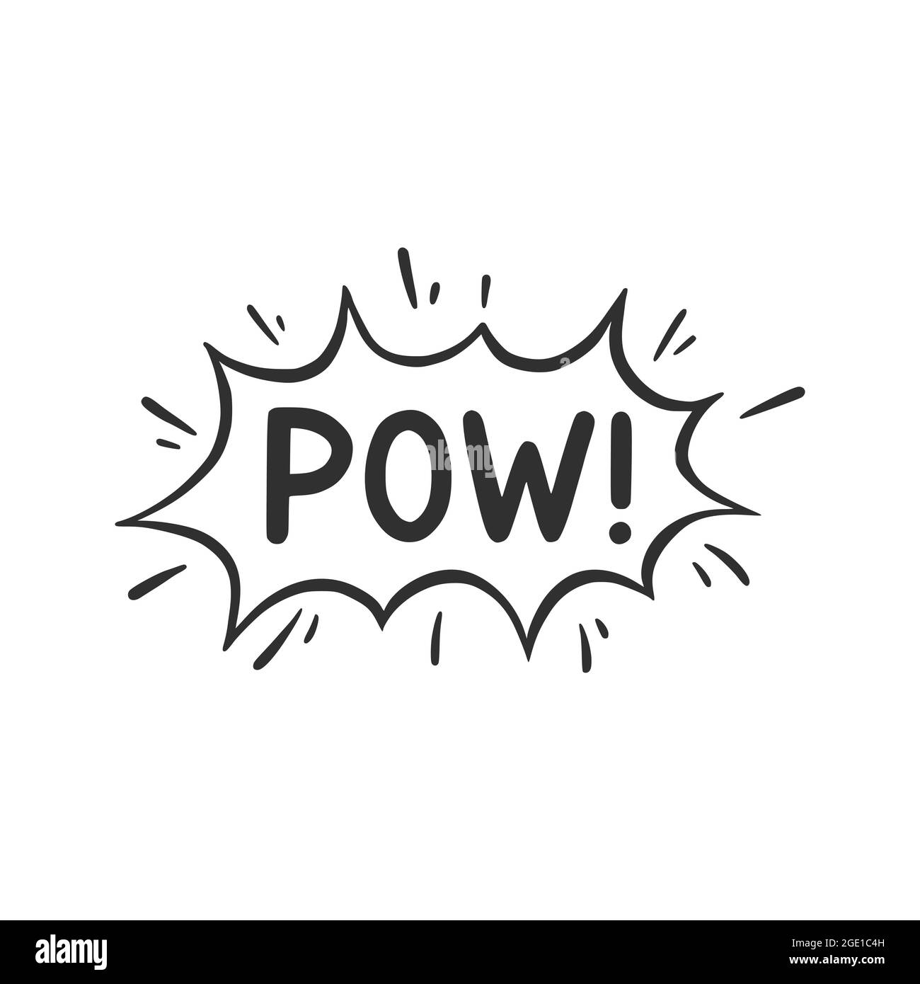 Hand drawn cloud speech bubble element with pow text. Comic doodle ...