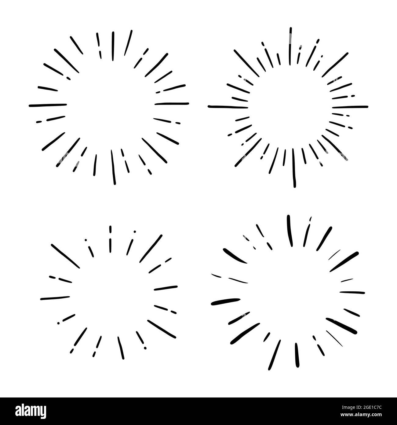 Doodle circle sunburst, sparkle ray set. Hand drawn sketch style. Shine ...