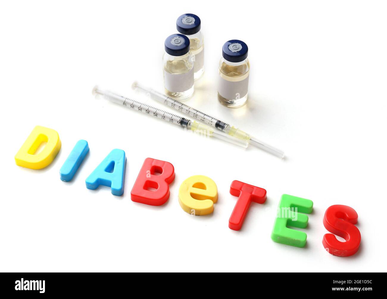 Injections and word Diabetes from colorful letters isolated on white ...