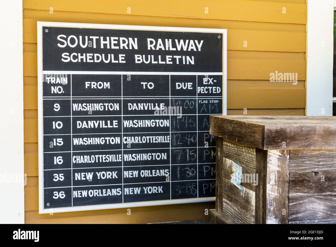 The schedule board outside the Montpelier Train Station in Virginia ...