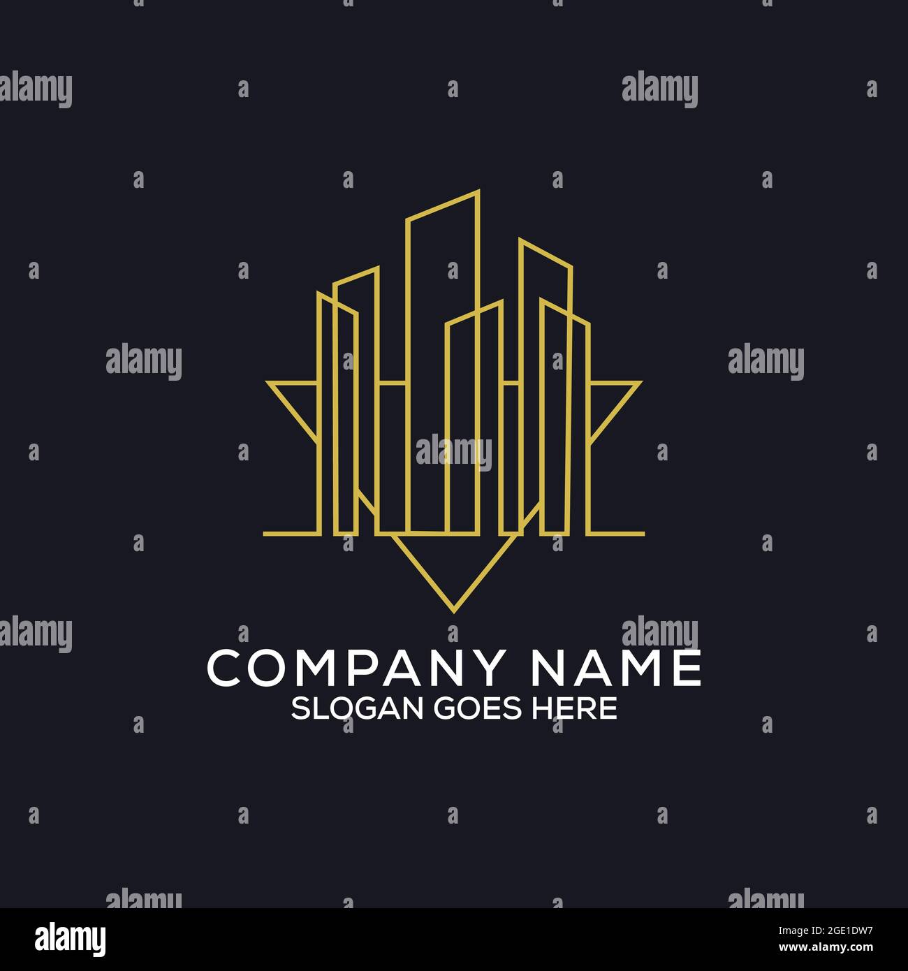 Line art construction logo design, outline building construction with ...