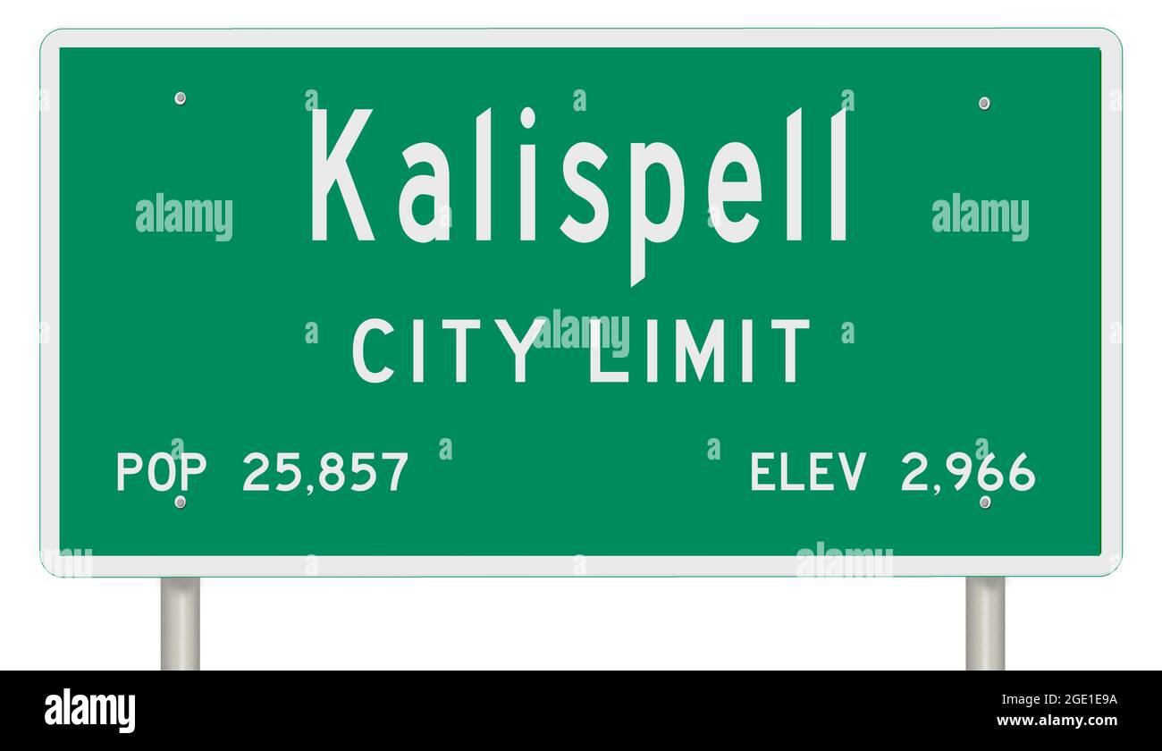 Rendering of a green highway sign with city information Stock Photo - Alamy