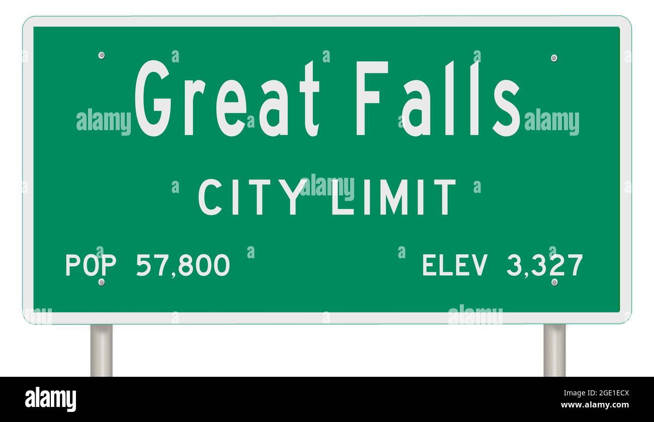Rendering of a green highway sign with city information Stock Photo - Alamy
