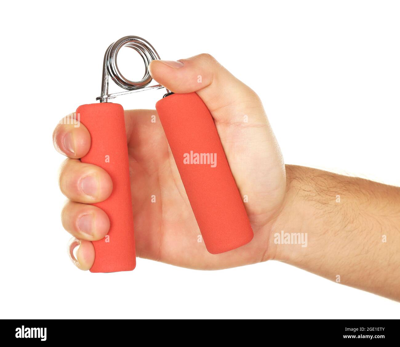 Hand trainer with steel spring in male hand, isolated on white Stock ...