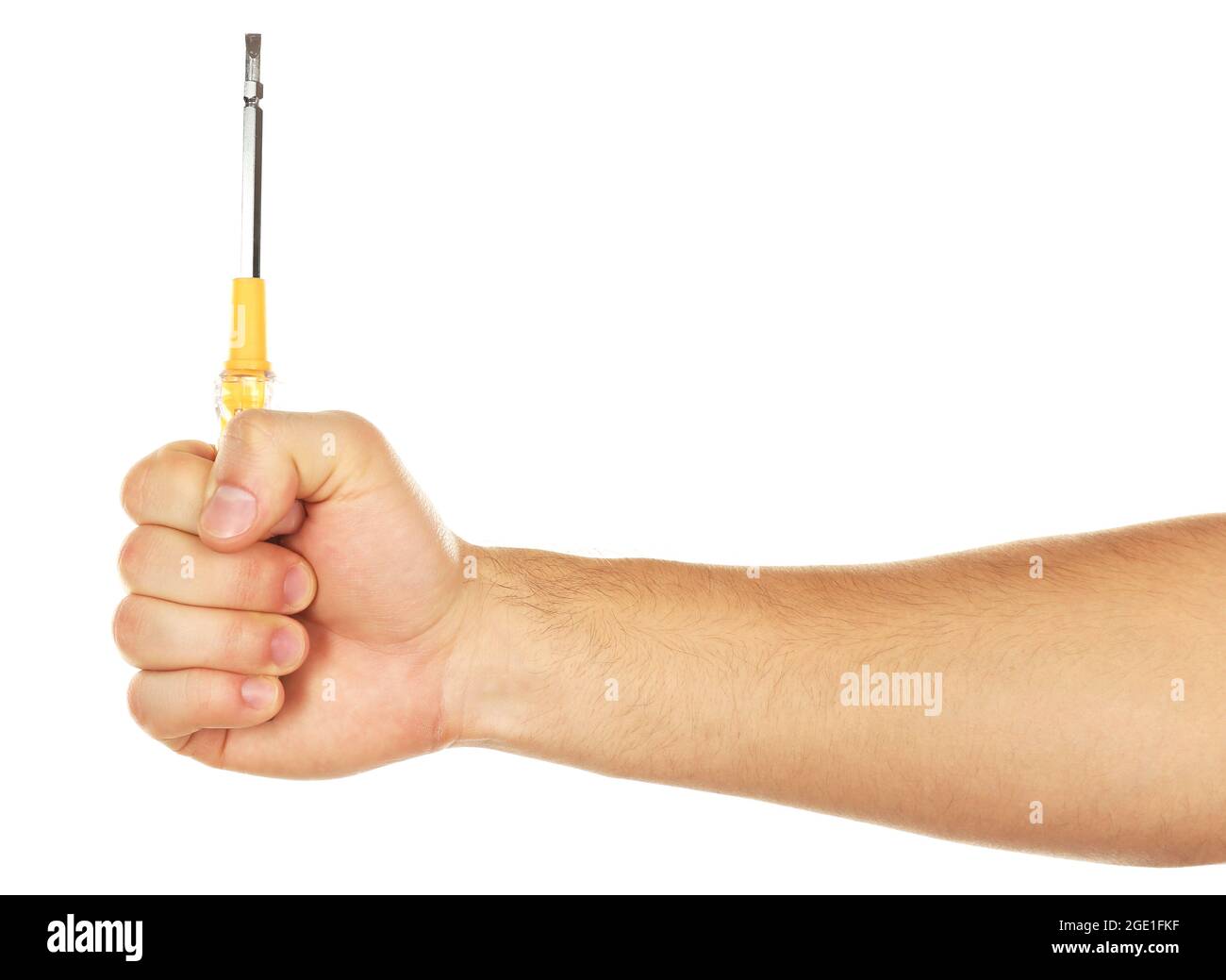 Screwdriver in male hand isolated on white Stock Photo - Alamy