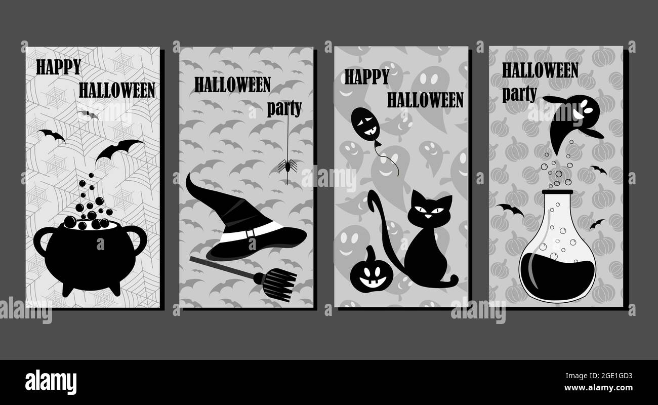 Black and white set of halloween flyers. Vector illustration Stock ...