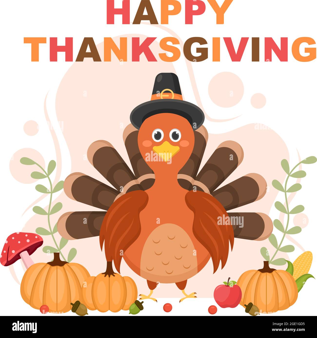 Happy Thanksgiving Celebration with Cartoon Turkey, Leaves, Chicken ...