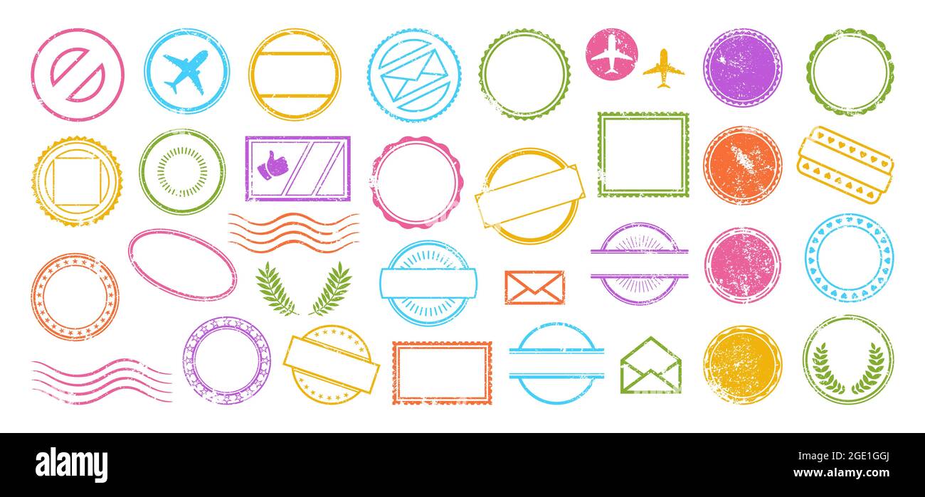 Postal Stamp frame colorful grunge empty set. Banners icon border ...