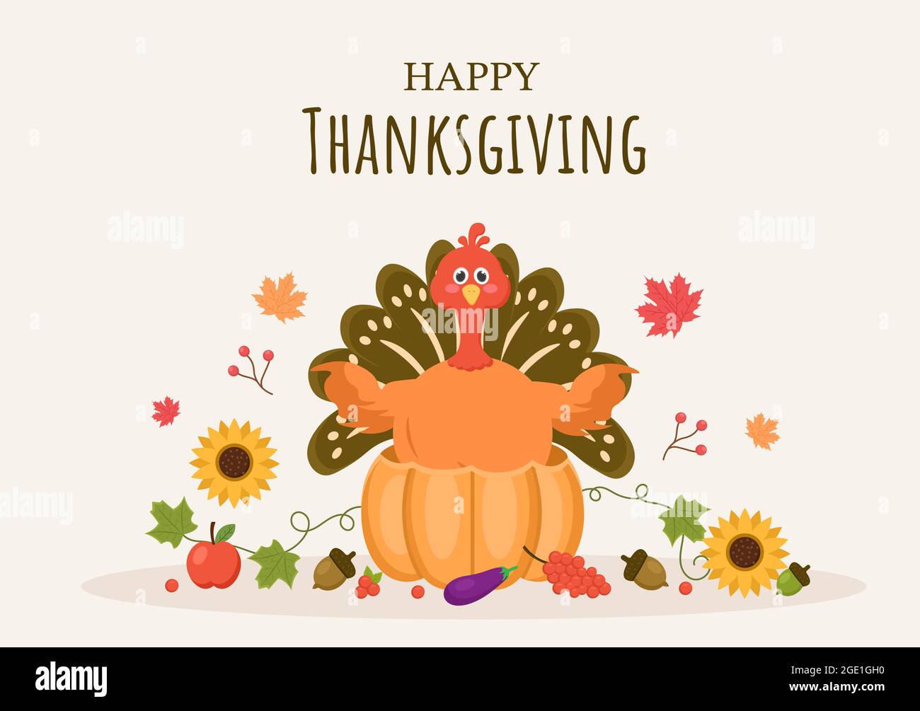 Happy Thanksgiving Celebration with Cartoon Turkey, Leaves, Chicken ...