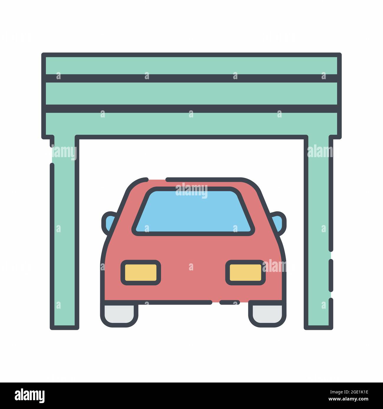 Vector Graphic of Car in Garage - Line Cut Style - simple illustration ...