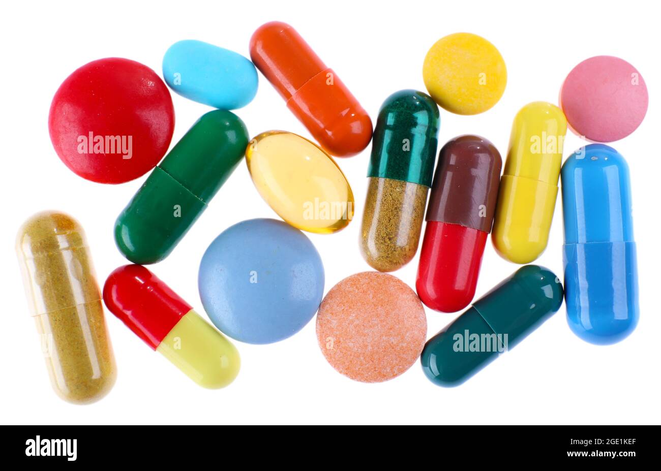 Different colorful pills isolated on white background Stock Photo - Alamy