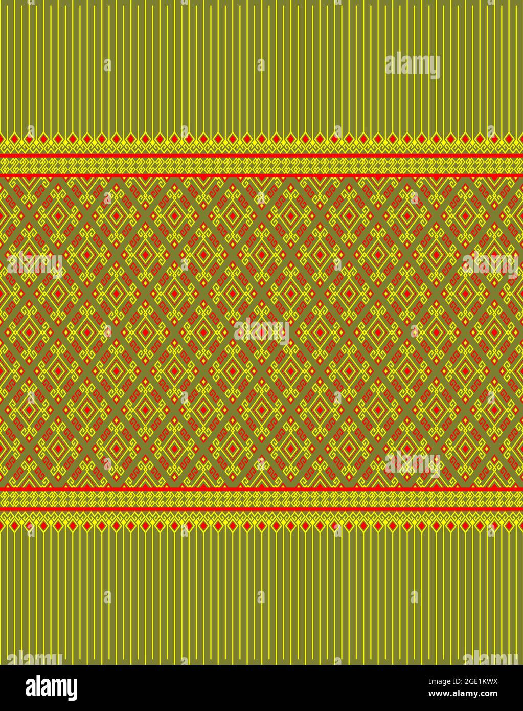 Yellow Red Native or Ethnic Seamless Pattern on Green Background in ...