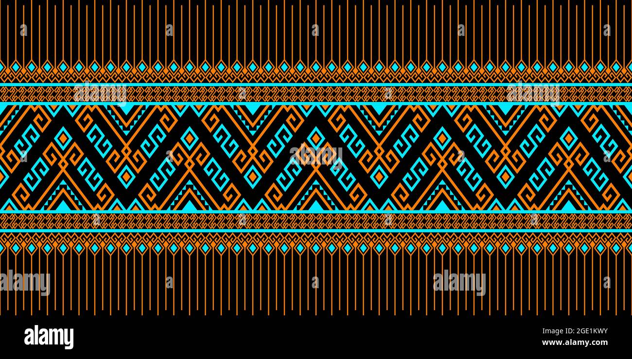 Orange Turquoise Tribe or Native Seamless Pattern on Black Background ...