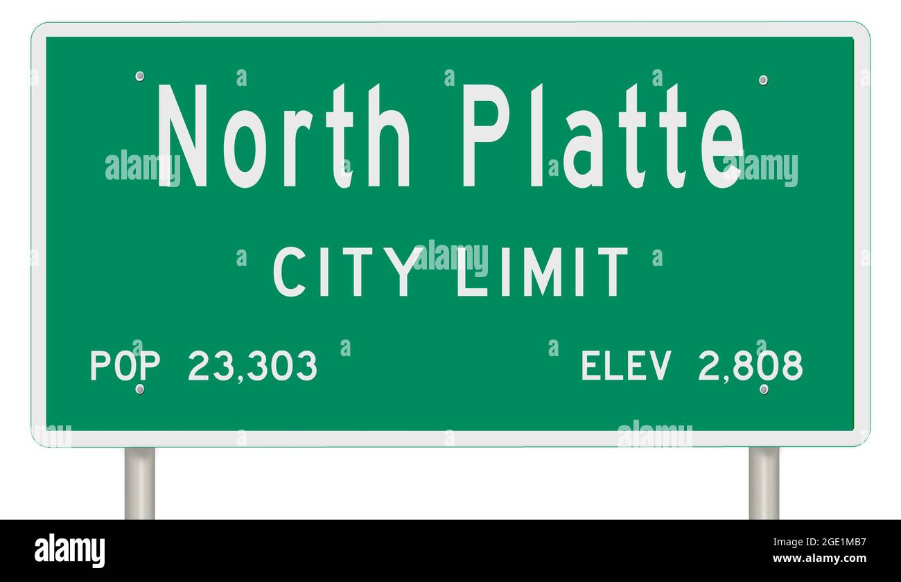 Rendering of a green Nebraska highway sign with city information Stock ...