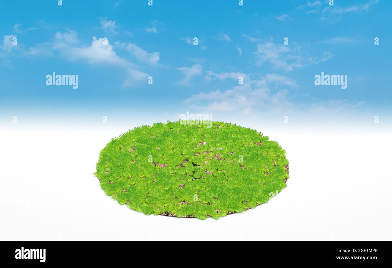 3d rendering, circle podium of land meadow. Soil ground cross section ...