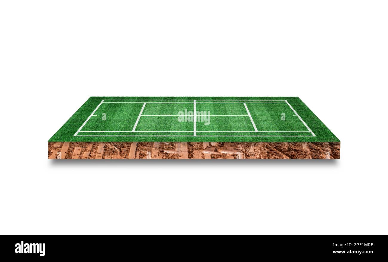 Soil cubic cross section with grass tennis court field isolated on ...