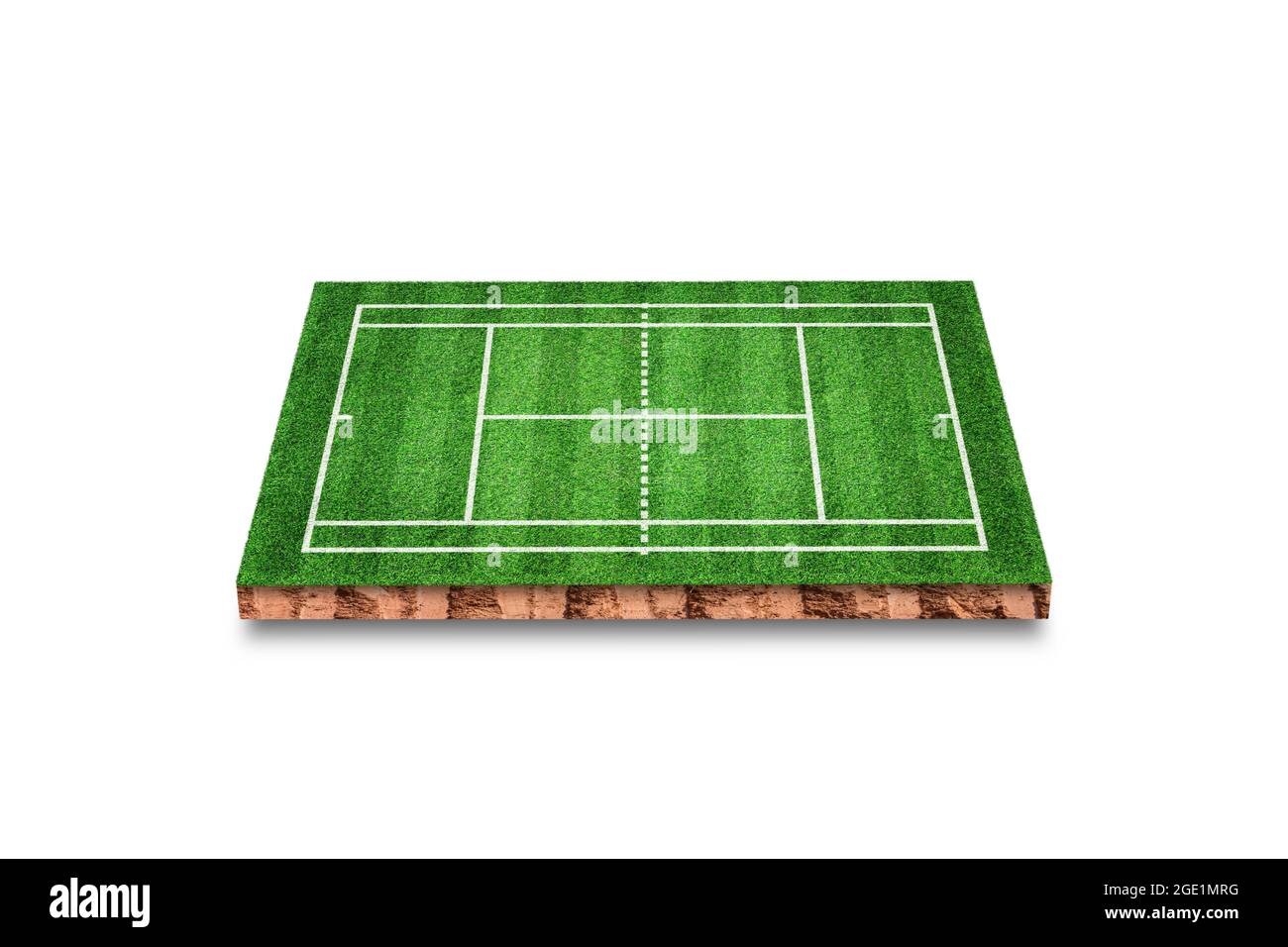 Soil cubic cross section with grass tennis court field isolated on ...