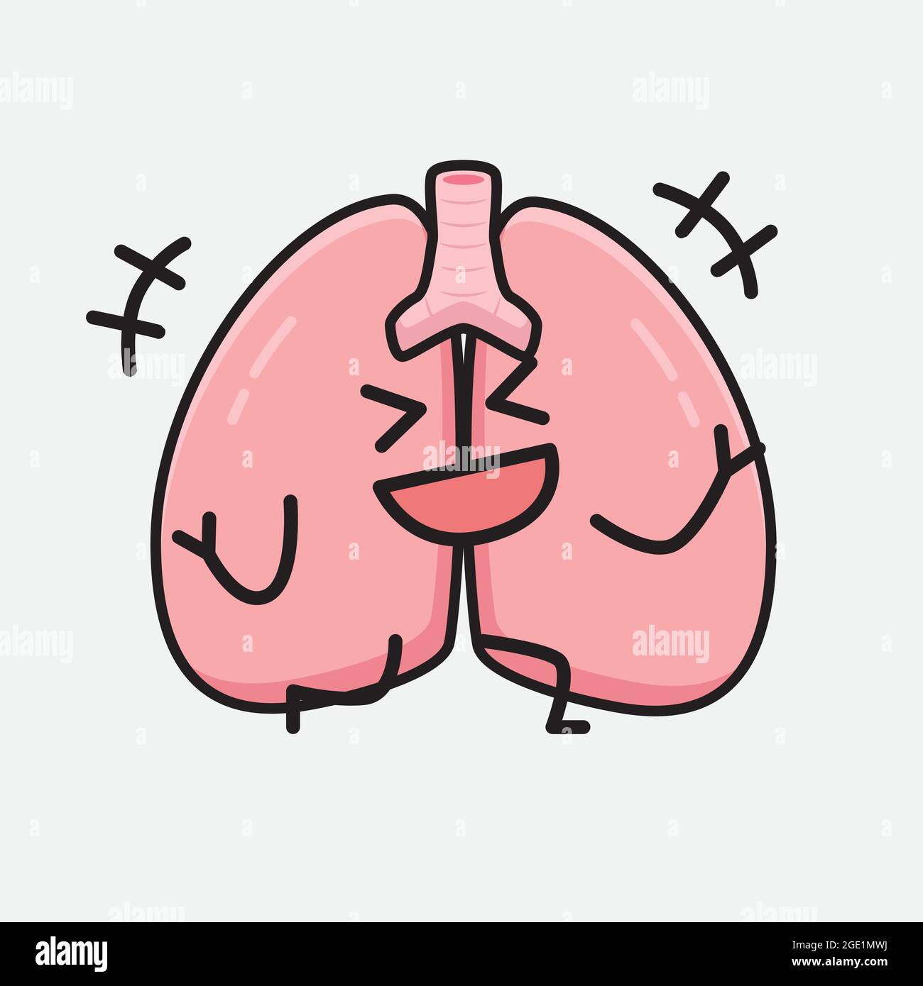 Vector Illustration of Lungs Character with cute face and simple body ...