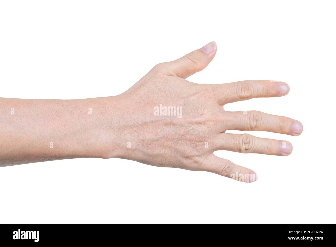Palm hand of young man, Isolated on white background with clipping path ...