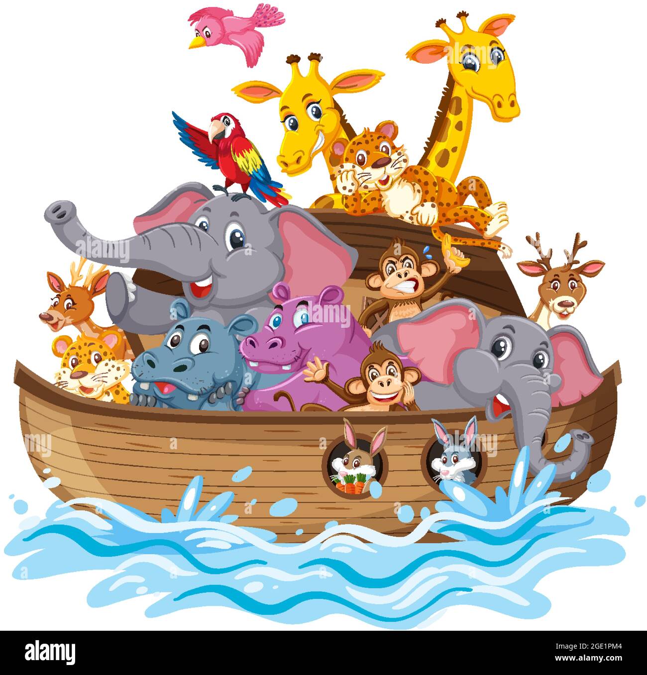 Animals on Noah's ark with sea wave isolated on white background illustration Stock Vector Image ...