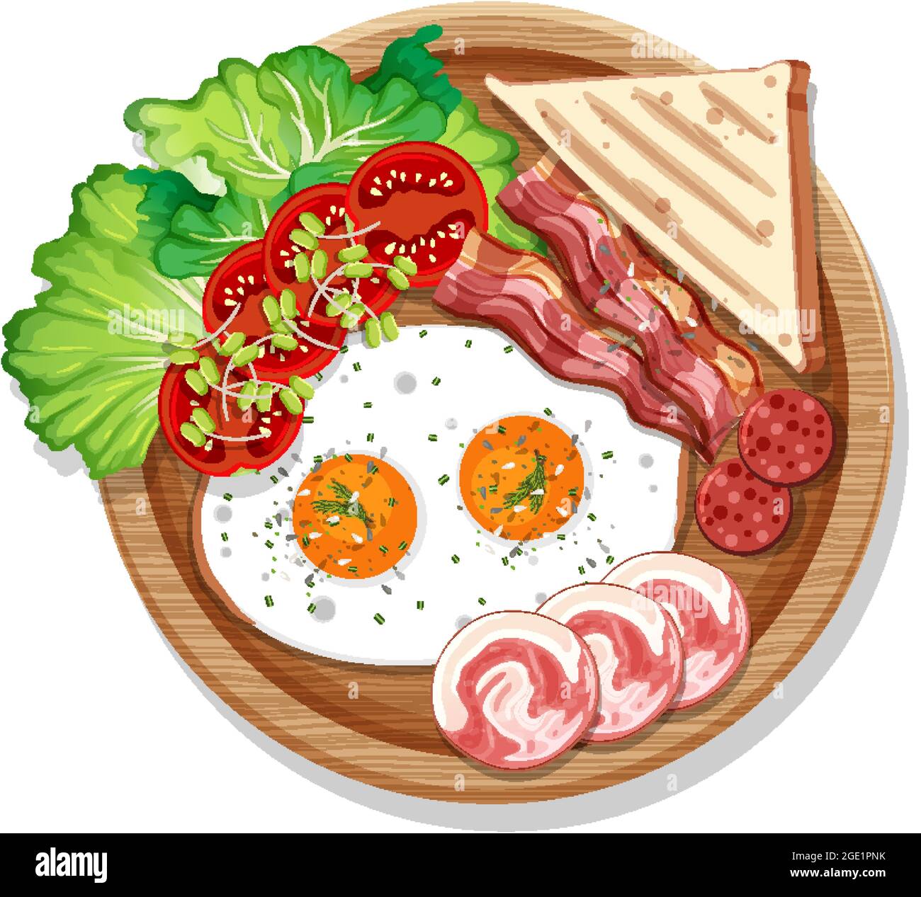 Top view of breakfast set in a dish in cartoon style isolated ...