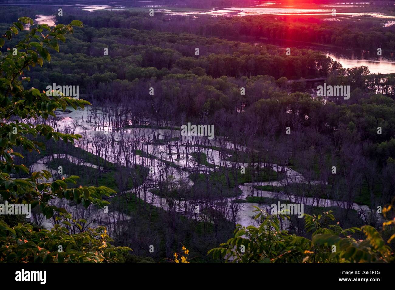 Sunset from an overlook at Wyalusing State Park in Wisconsin, USA ...