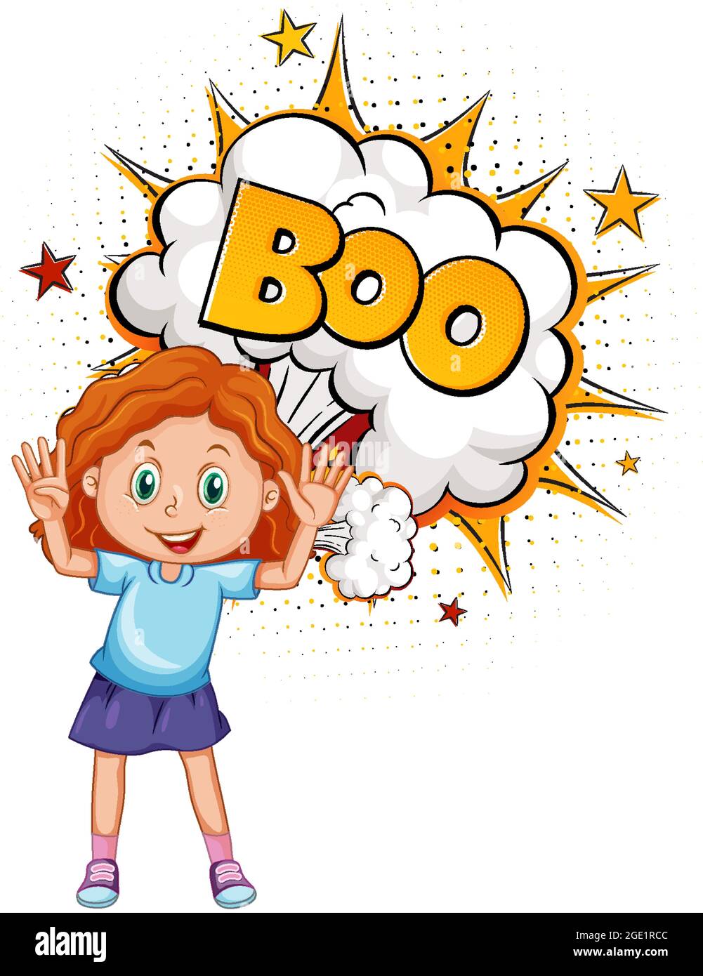 BOO word on bomb explosion with a girl cartoon character isolated ...