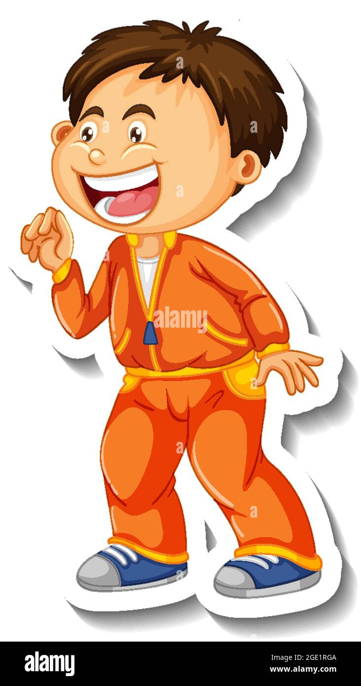 Sticker template with a boy cartoon character isolated illustration ...