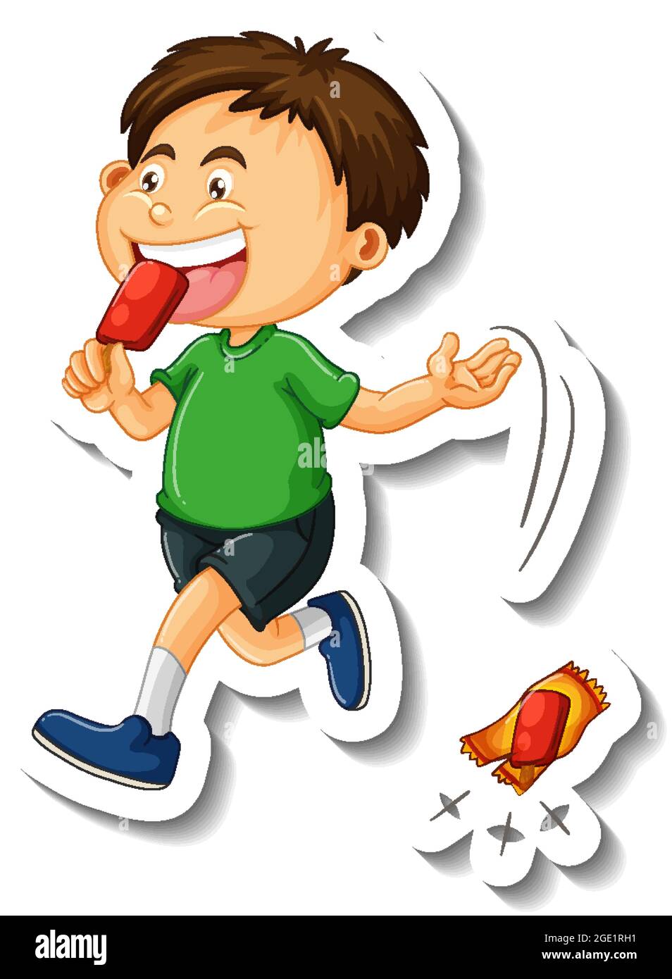 Sticker template with a boy throw littering on the floor cartoon ...
