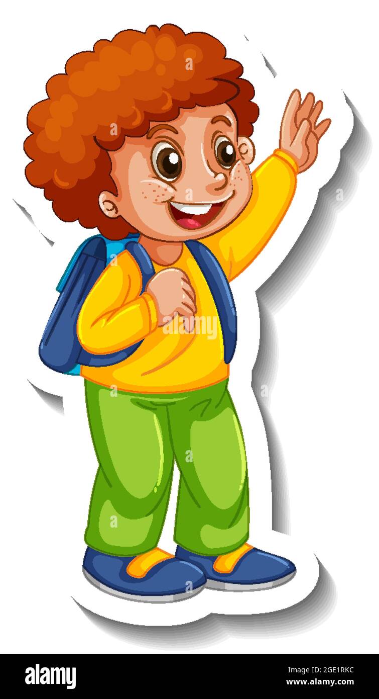 Sticker template with a boy cartoon character isolated illustration ...