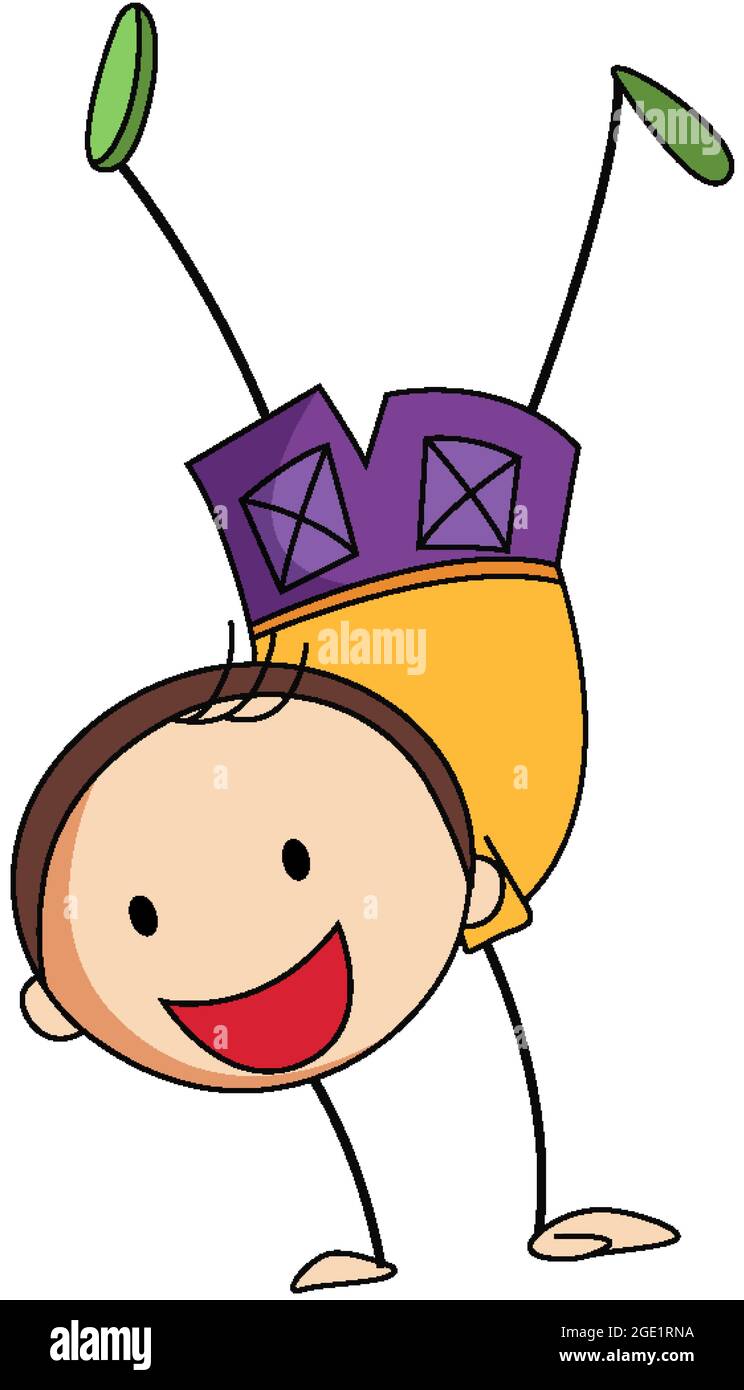 A doodle kid performing a break dance cartoon character isolated ...