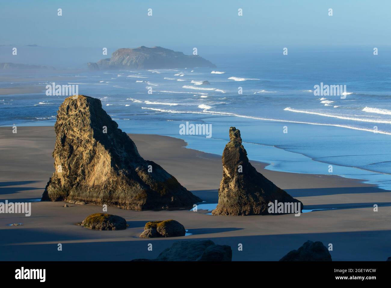 Beach view south to Haystack Rock, Bandon State Park - Face Rock ...
