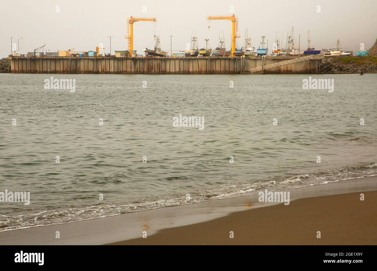 Fishing boat dock from Dock Beach, Port Orford, Oregon Stock Photo - Alamy