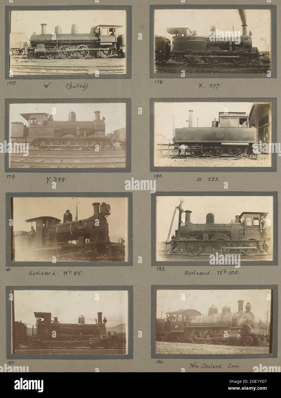 Page of historical photos of steam locomotives, circa 1890 Stock Photo ...