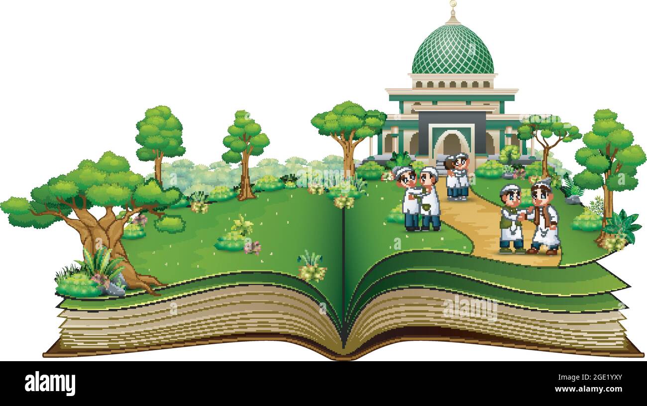 Open a book with Group of Muslim people shaking hands in front of an ...